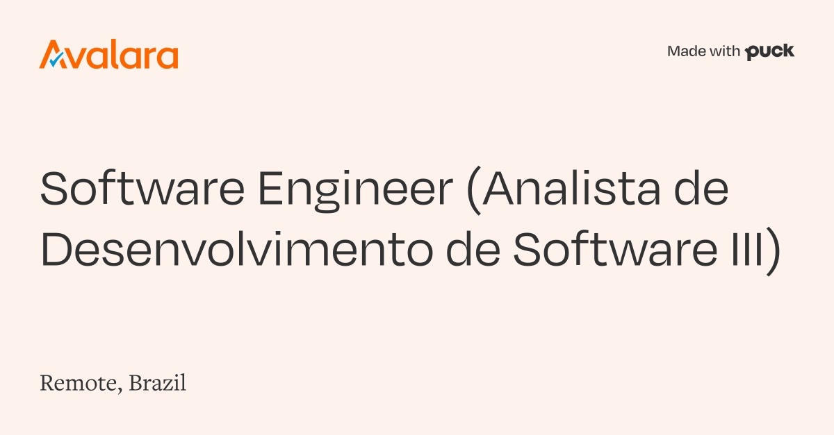 Avalara Software Engineer (Analista de Desenvolvimento de Software III)